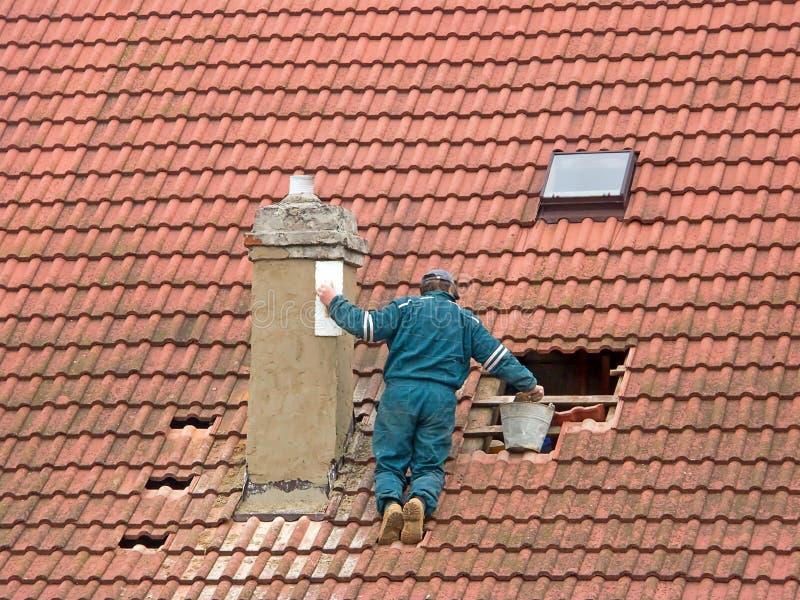 Repair chimney stock photo. Image of worker, roofing - 13123986