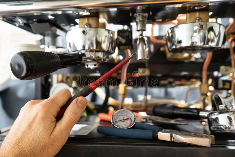 Repair of the Coffee Machine Photo. Stock Photo - Image of place ...