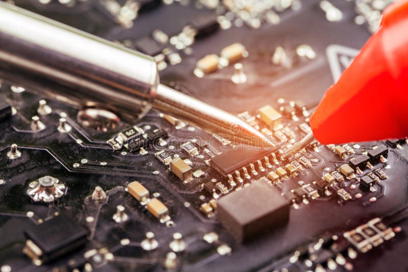 Repair of Computer Board Soldering Stock Image - Image of electrician ...