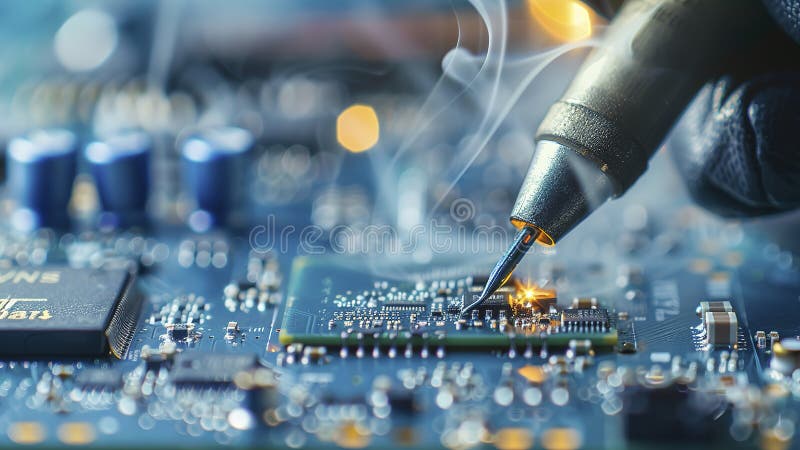 Repair of a Computer, Close Up of a Computer Board Soldering with ...