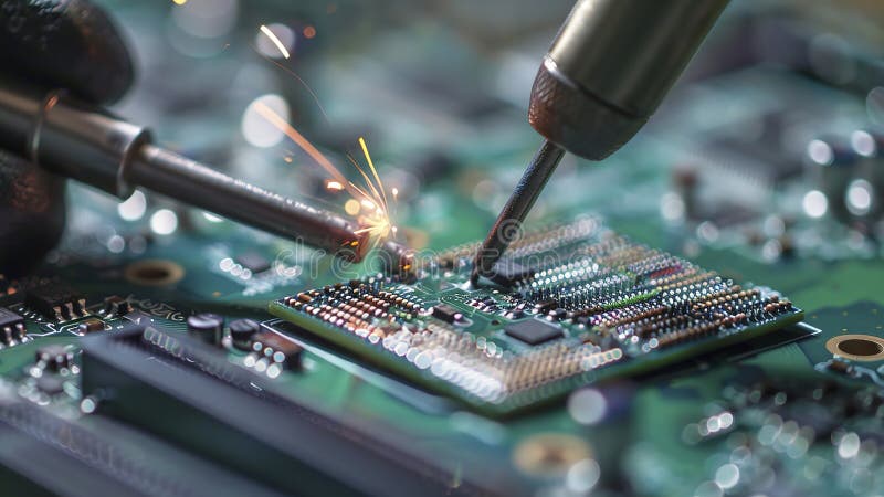 Repair of a Computer, Close Up of a Computer Board Soldering with ...