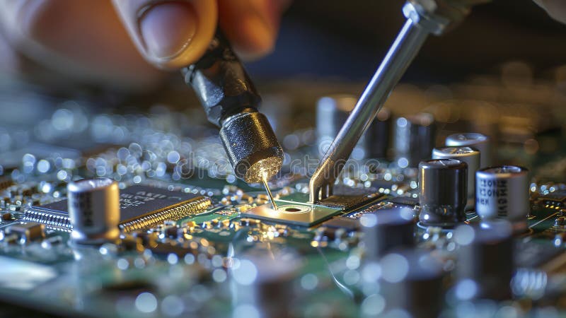 Repair of a Computer, Close Up of a Computer Board Soldering with ...