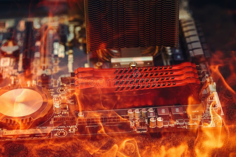 Repair of a Computer, Detail of Disassembled Computer. Fire Effect ...