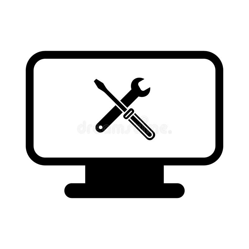 Repair Computer Icon. PC Laptop and Tool Sign Isolated on White. Flat ...