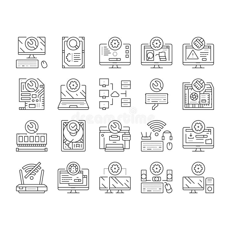 Repair Computer Pc Service Icons Set Vector Stock Vector - Illustration ...