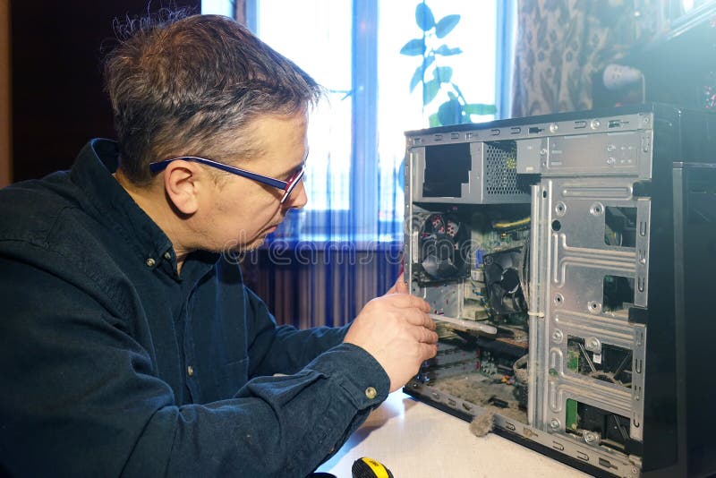 Repair of Computers at Home. Stock Image - Image of attentively ...