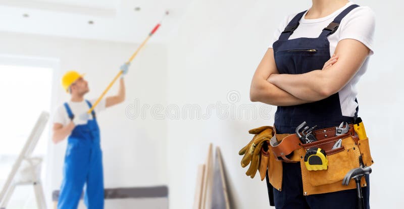 Woman or Builder with Working Tools on Belt Stock Image - Image of ...