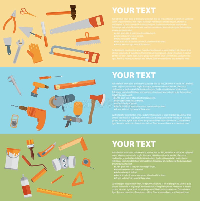 Repair and Construction Horizontal Banners with Tools Icons. Stock ...