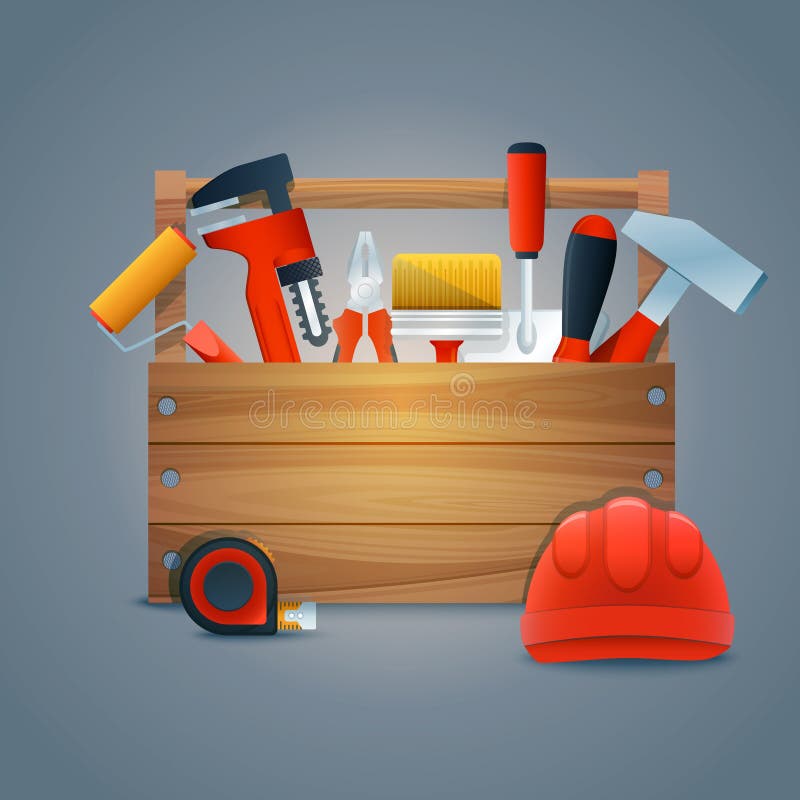 3d Man Showing Okay Hand Sign with a Toolbox with Tools Stock Vector ...