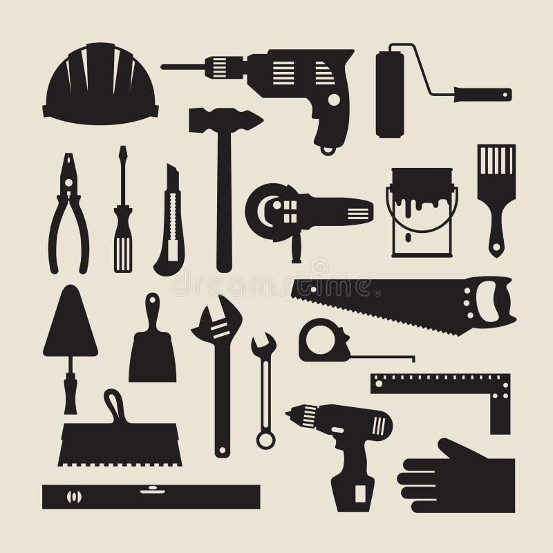 Repair and Construction Working Tools Icon Set Stock Vector ...