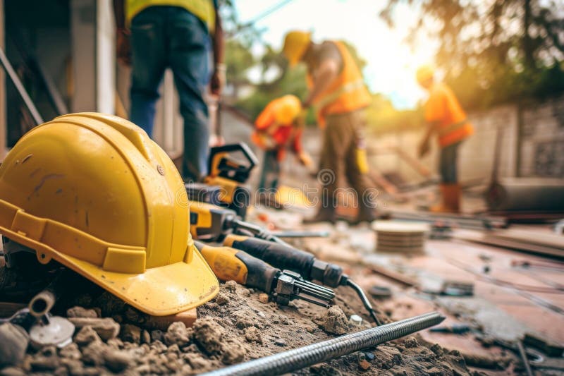 A Repair Crew is Actively Engaged in Construction Tasks, Surrounded by ...