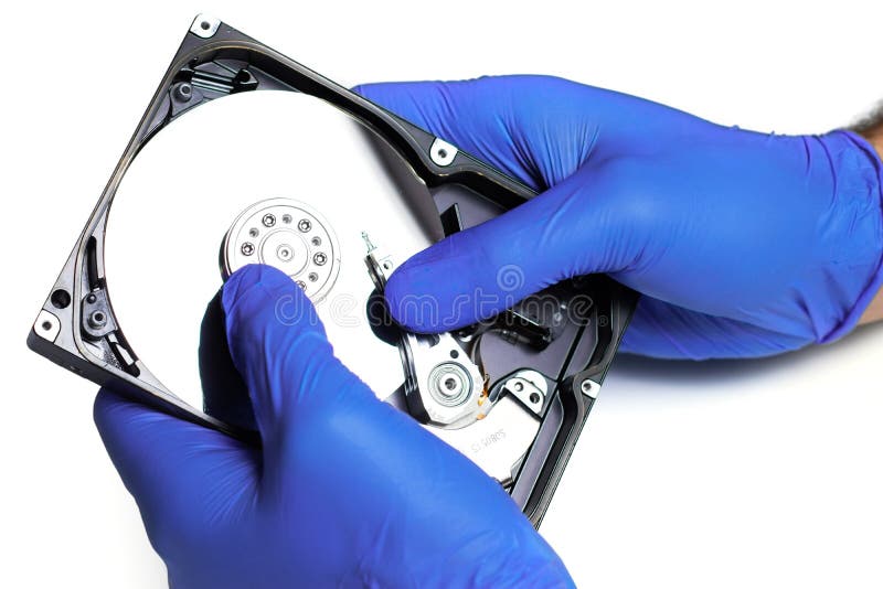 Repair Hard Disk. Hands of Master in Gloves Repair the Computer Hard ...
