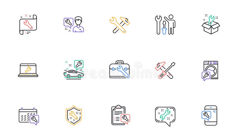 Repair Line Icons. Hammer, Screwdriver and Spanner Tool. Linear Icon ...