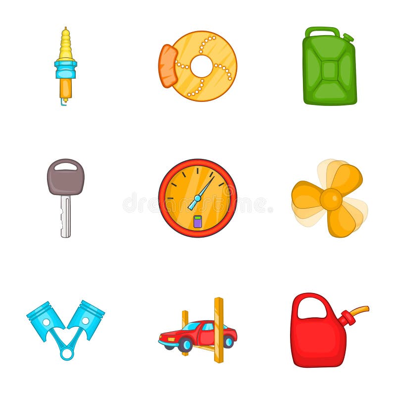 Repair Machine Icons Set, Cartoon Style Stock Vector - Illustration of ...