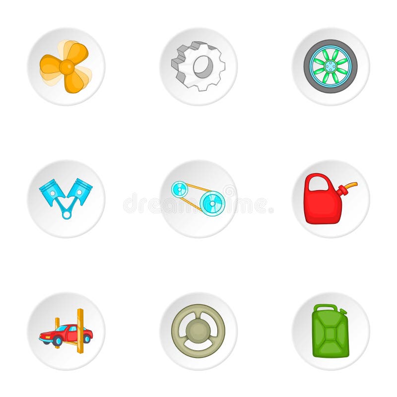 Repair Machine Icons Set, Cartoon Style Stock Vector - Illustration of ...