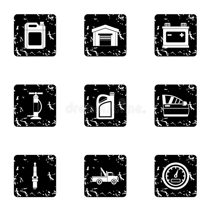 Repair Machine Icons Set, Grunge Style Stock Vector - Illustration of ...