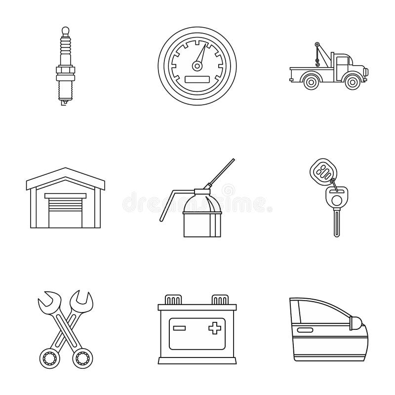 Repair Machine Icons Set, Outline Style Stock Vector - Illustration of ...