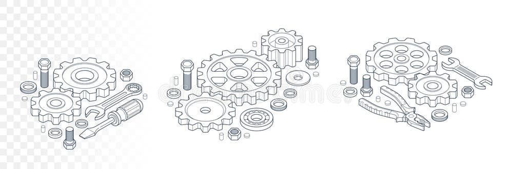 Repair and Maintenance Concept Set, Technics Service, Gears and Tools ...