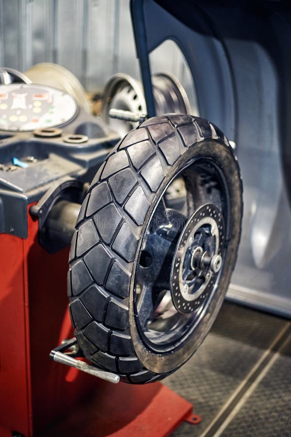 Repair and Maintenance of Motorcycle Wheels on the Service Stock Photo ...