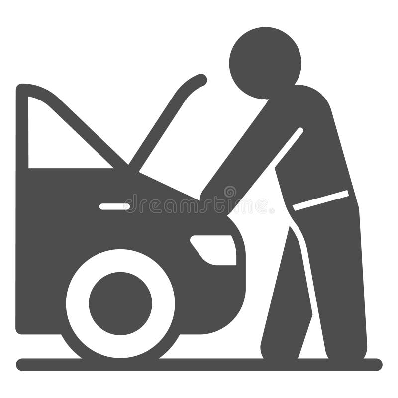 Repair Man Inspecting Car Engine Solid Icon, Car Service Concept ...