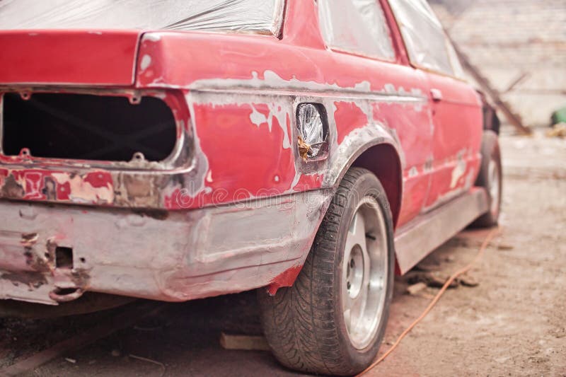 Repair of the old car stock image. Image of putty, layer - 51002905