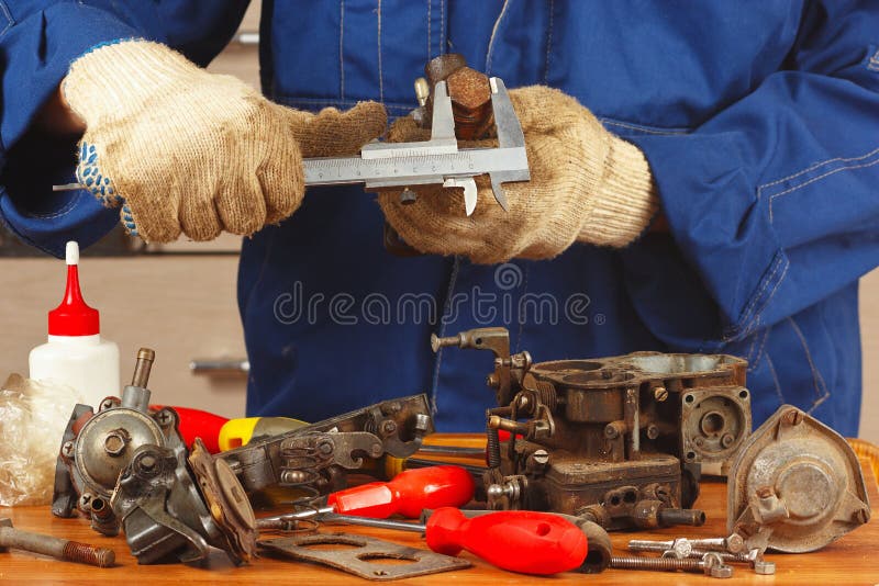 Repair of Old Parts Car Engine in Workshop Stock Photo - Image of close ...