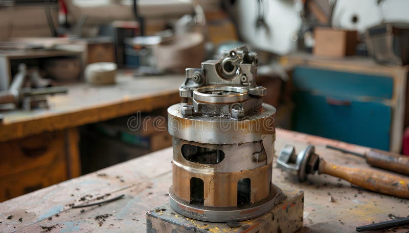 Repair of a Petrol Trimmer Engine Cylinder on a Workshop Table by a ...