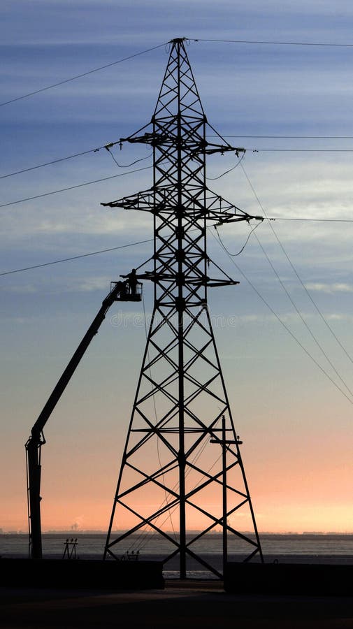 Repair Of A Pillar Of Electricity Transmissions Stock Photo - Image of ...