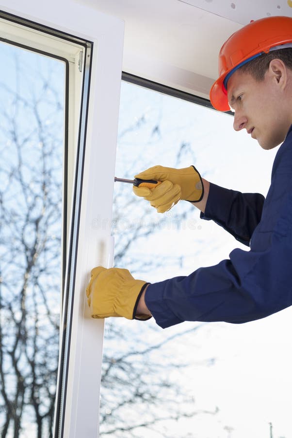 Repair of plastic windows stock image. Image of window - 107584581