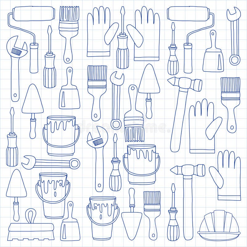 Repair and Renovation Tools Hand Drawn Vector Icons Stock Vector ...