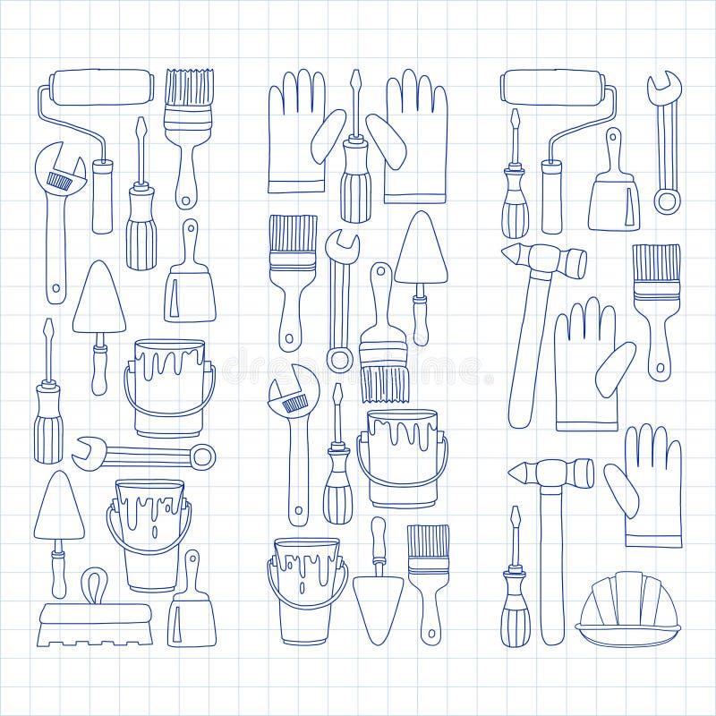 Repair and Renovation Tools Hand Drawn Vector Icons Stock Vector ...