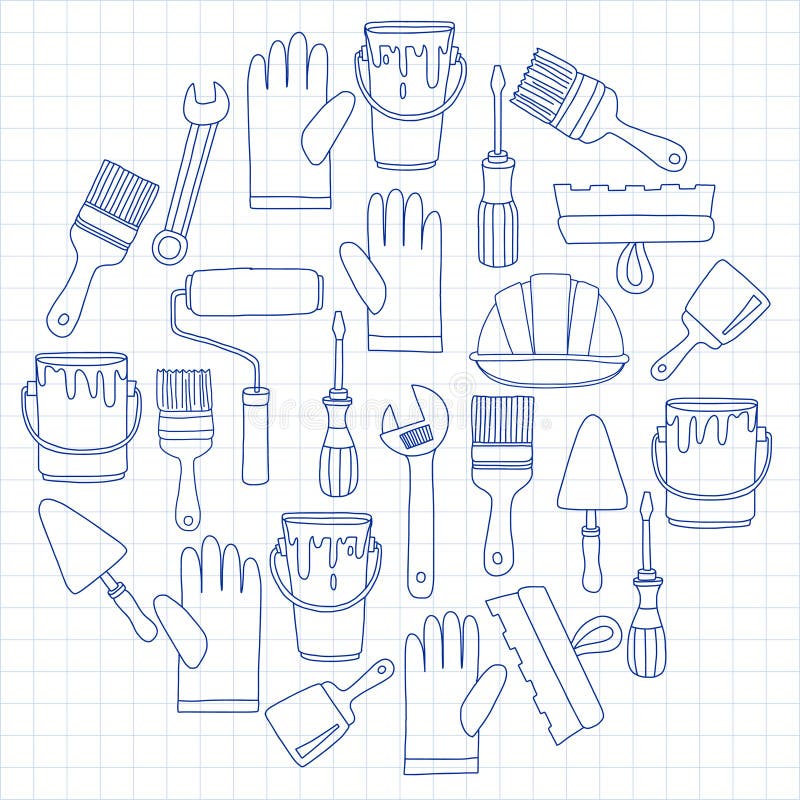Repair and Renovation Tools Hand Drawn Vector Icons Stock Vector ...