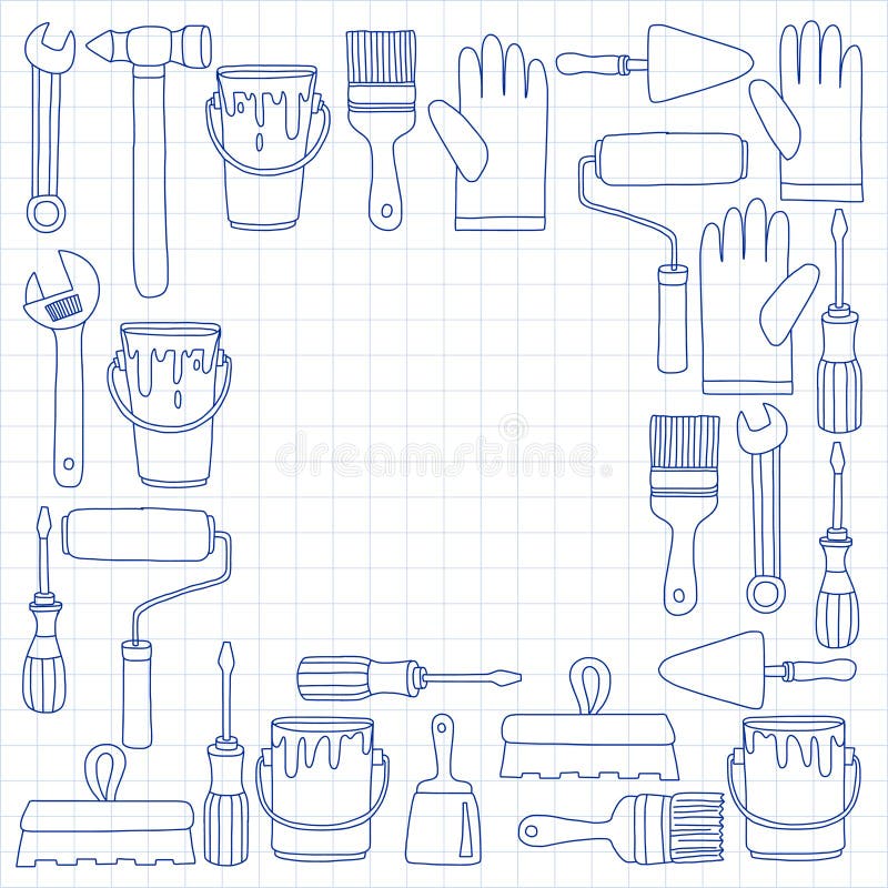 Repair And Renovation Tools Hand Drawn Vector Icons Stock Vector ...