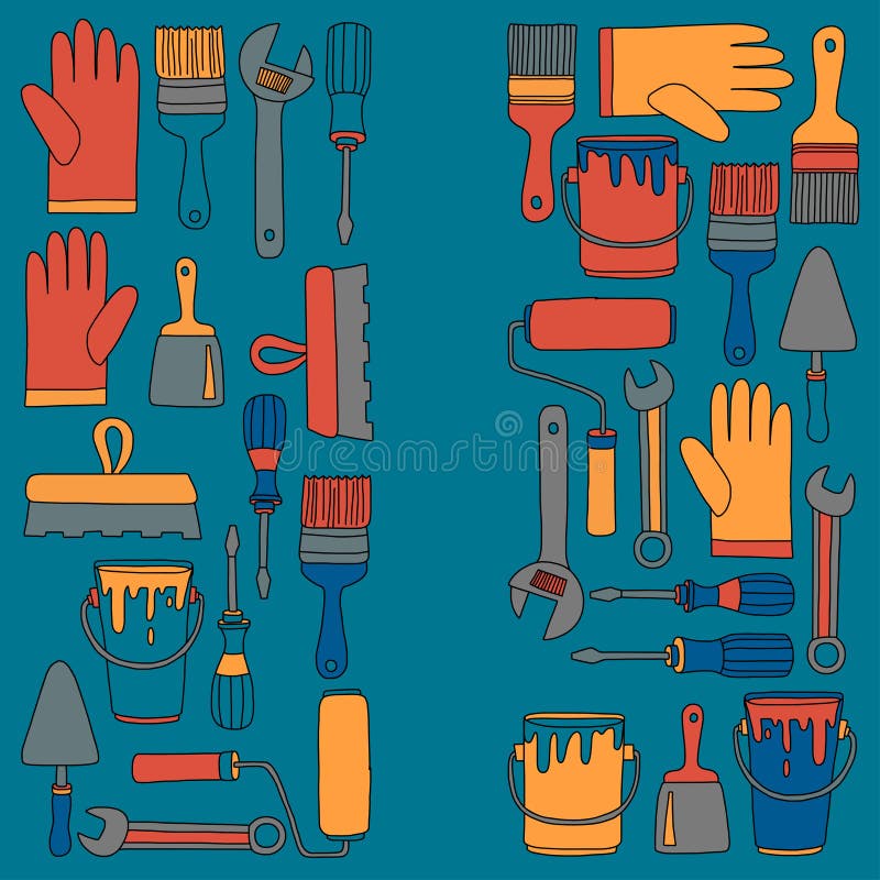 Repair and Renovation Tools Hand Drawn Vector Icons Stock Vector ...
