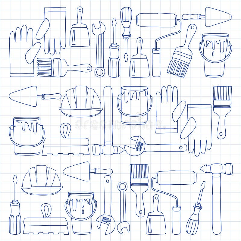 Repair and Renovation Tools Hand Drawn Vector Icons Stock Vector ...