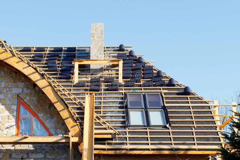 Skylight On Red Ceramic Roof Tiles House Roof. Modern Roof Skylight ...