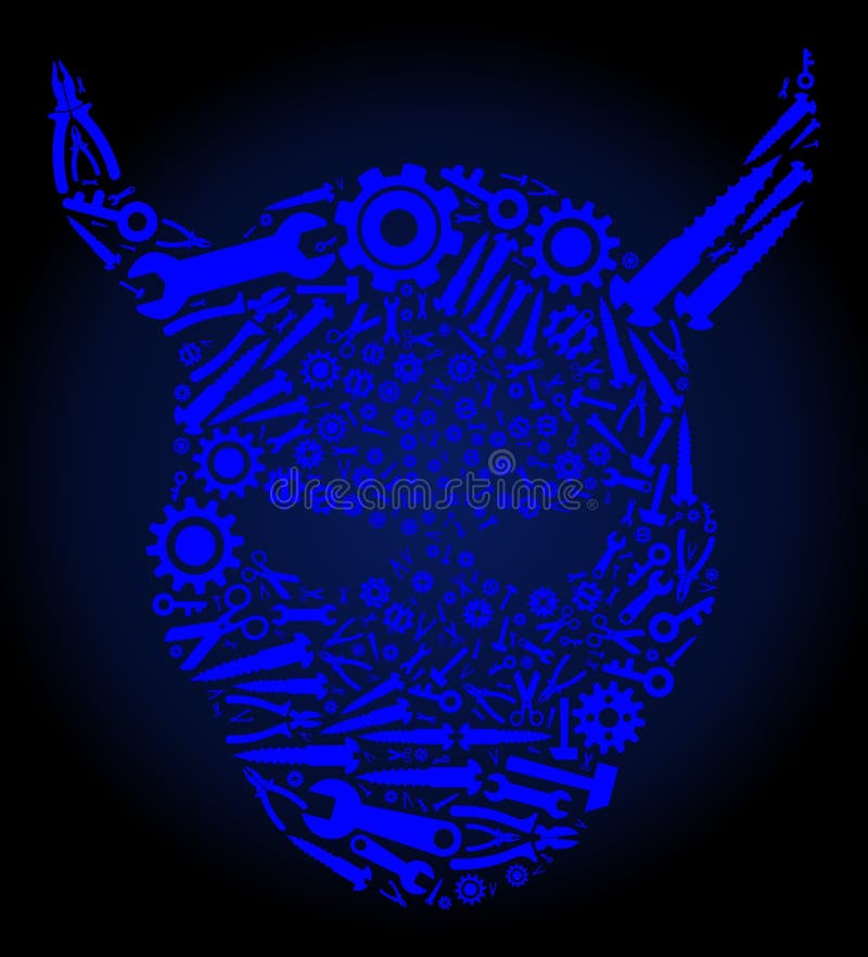 Collage Daemon Head of Service Tools in Blue Colors Stock Vector ...