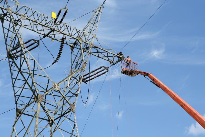 Repair Service on Power Pylon Stock Photo - Image of cables, power ...