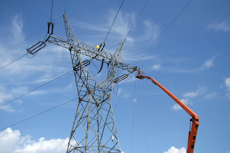 Repair Service on Power Pylon Stock Image - Image of lines, repair ...