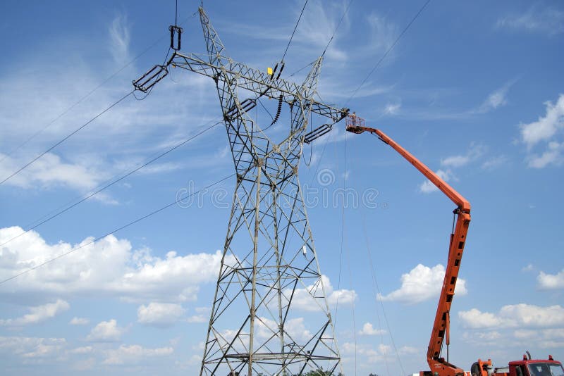 Repair Service on Power Pylon Stock Photo - Image of industry, lines ...