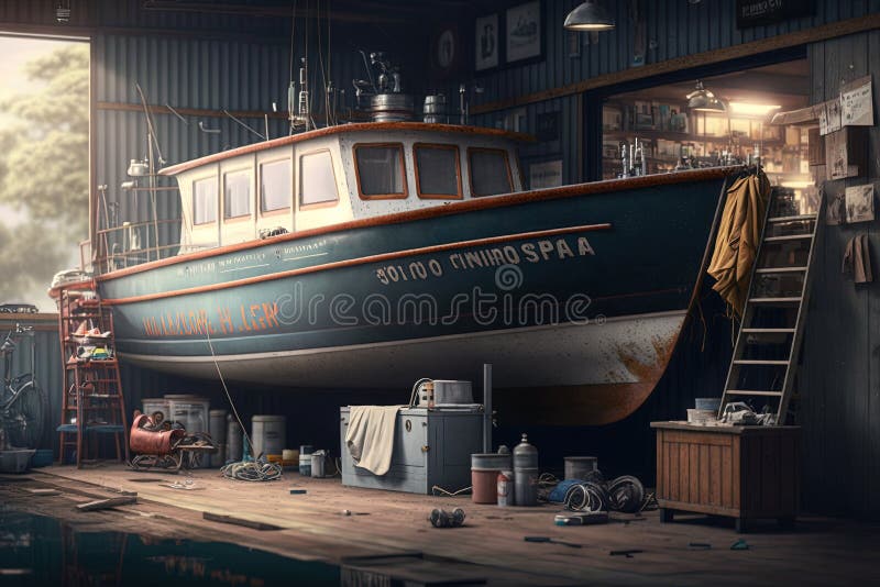 Repair Shop a Boat. Generative AI Stock Illustration - Illustration of ...