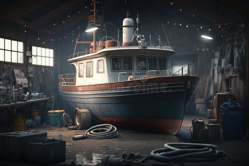 Repair Shop a Boat. Generative AI Stock Illustration - Illustration of ...