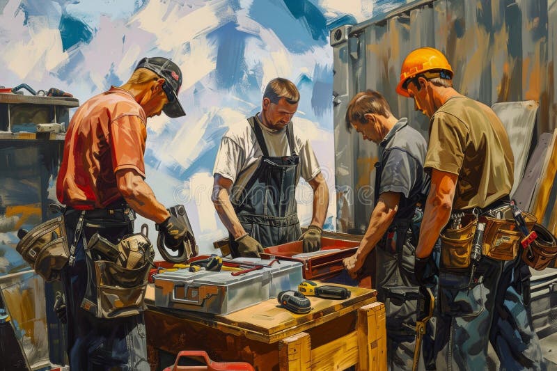 A Repair Team Collaborates on a Project, Utilizing Various Tools and ...