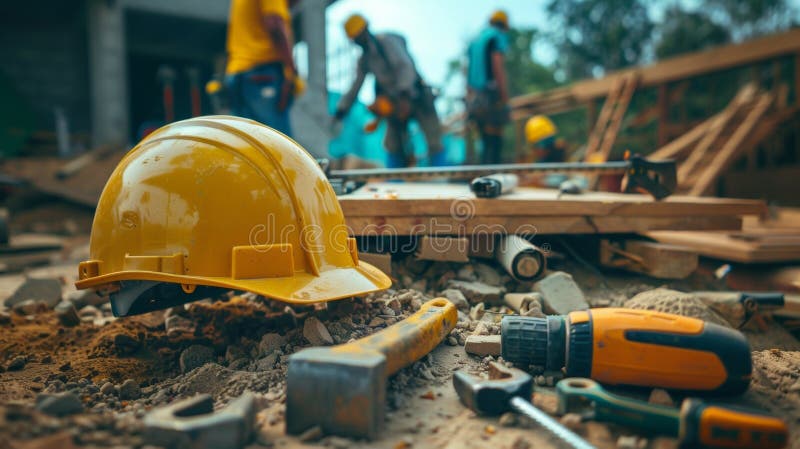 A Repair Team is Engaged in Work at a Construction Site, Surrounded by ...