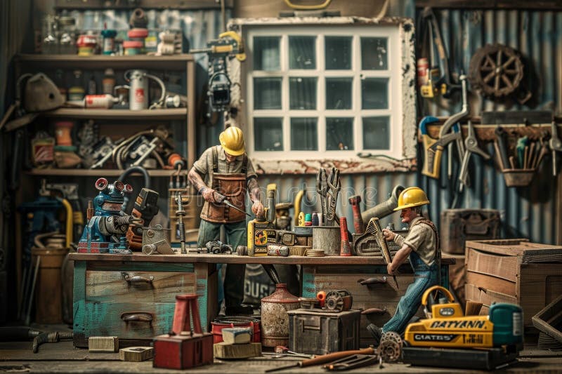 A Repair Team is Focused on Their Tasks at a Workshop, Utilizing ...