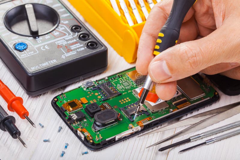 Repair and Testing Smartphone with a Multimeter Stock Photo - Image of ...