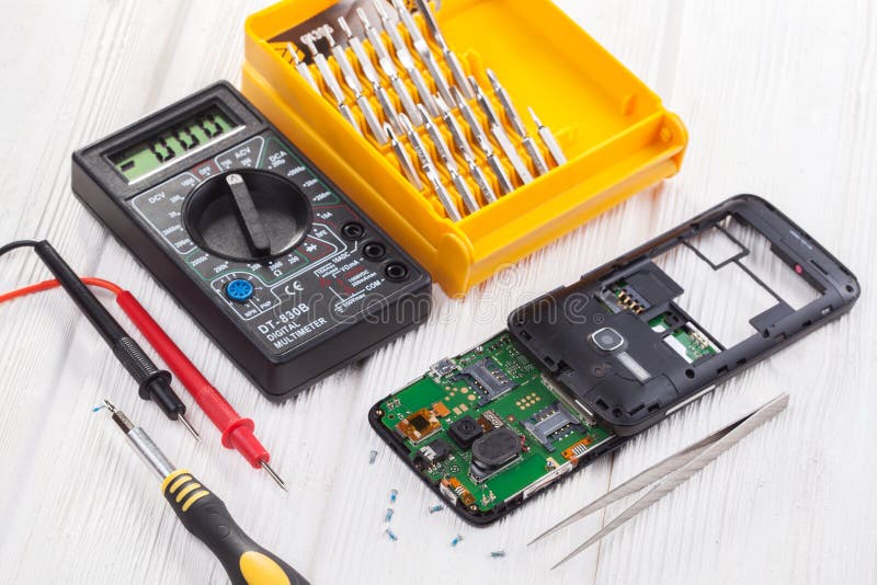Repair and Testing Smartphone with a Multimeter Stock Image - Image of ...