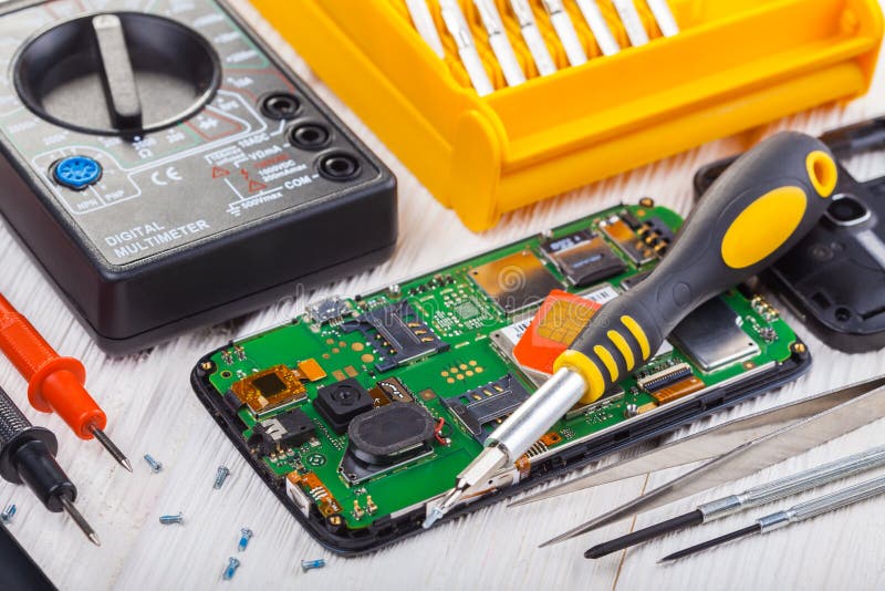 Repair and Testing Smartphone with a Multimeter Stock Photo - Image of ...