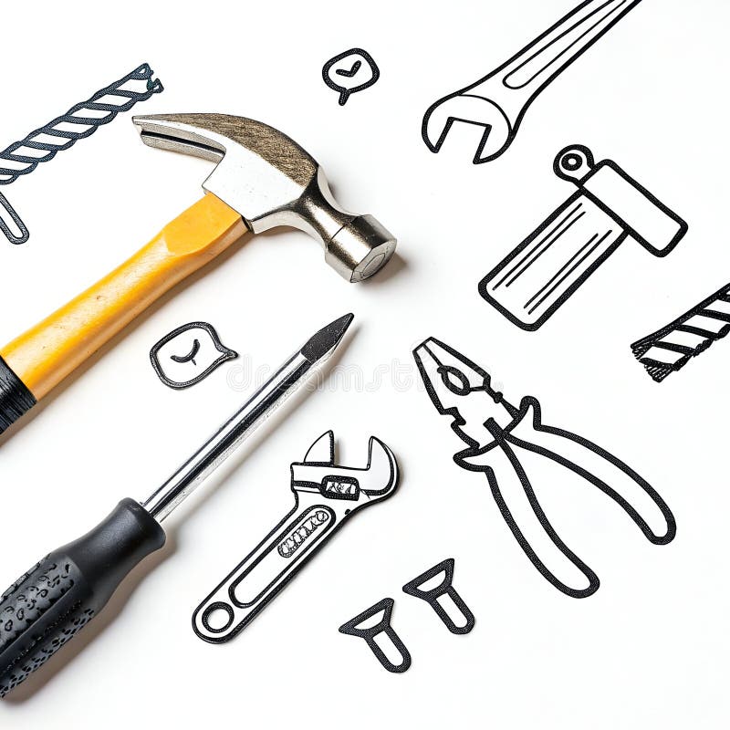 Repair Tools Hand-Drawn Doodle Icon Set Stock Illustration ...