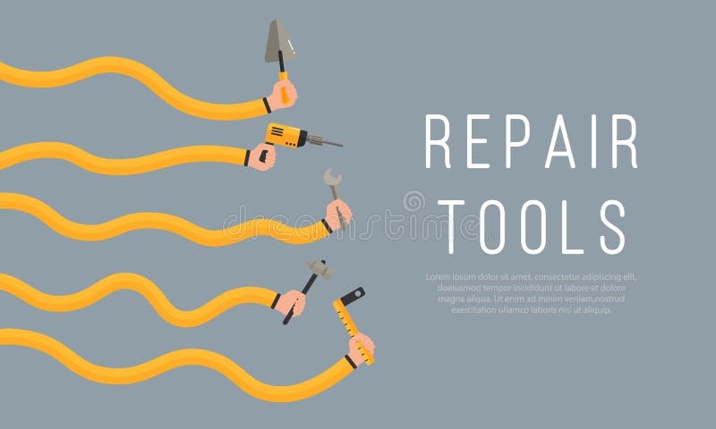 Repair tools, hands. stock vector. Illustration of person - 179011058